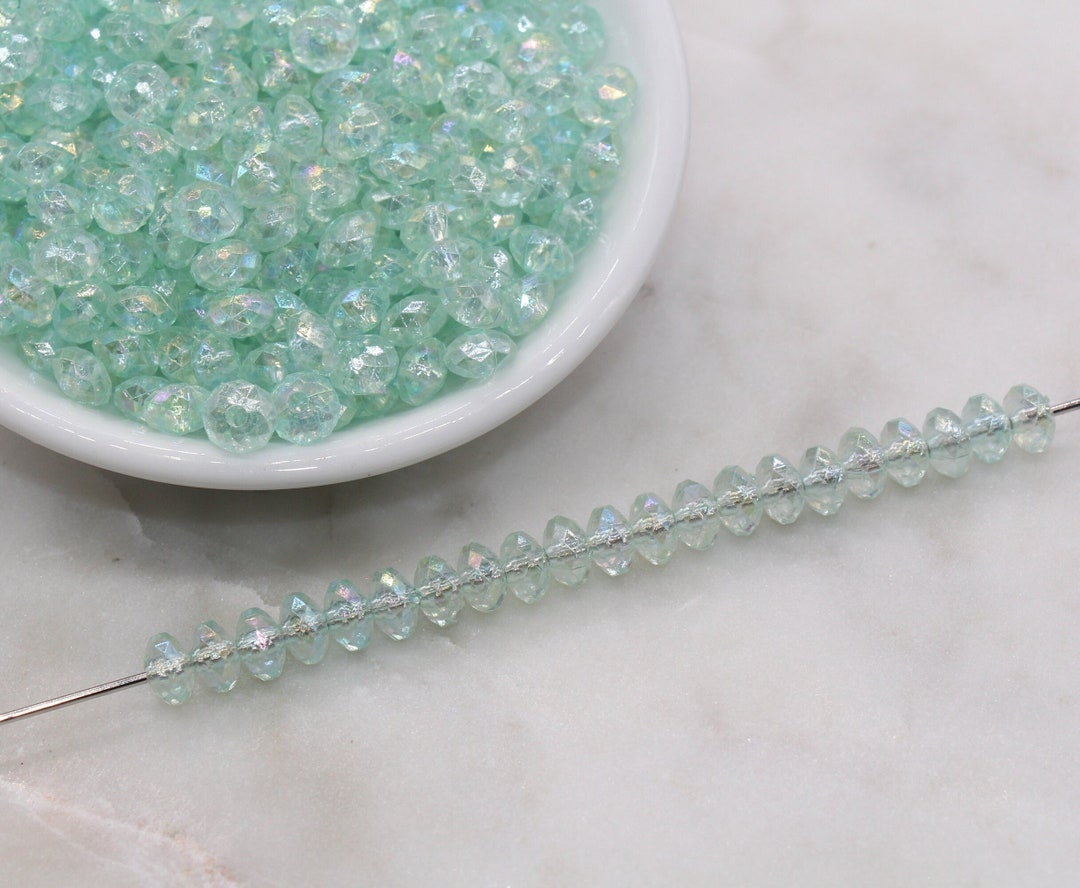 8mm Mint Green Rondelle Beads, Iridescent Faceted Acrylic Loose Beads ...