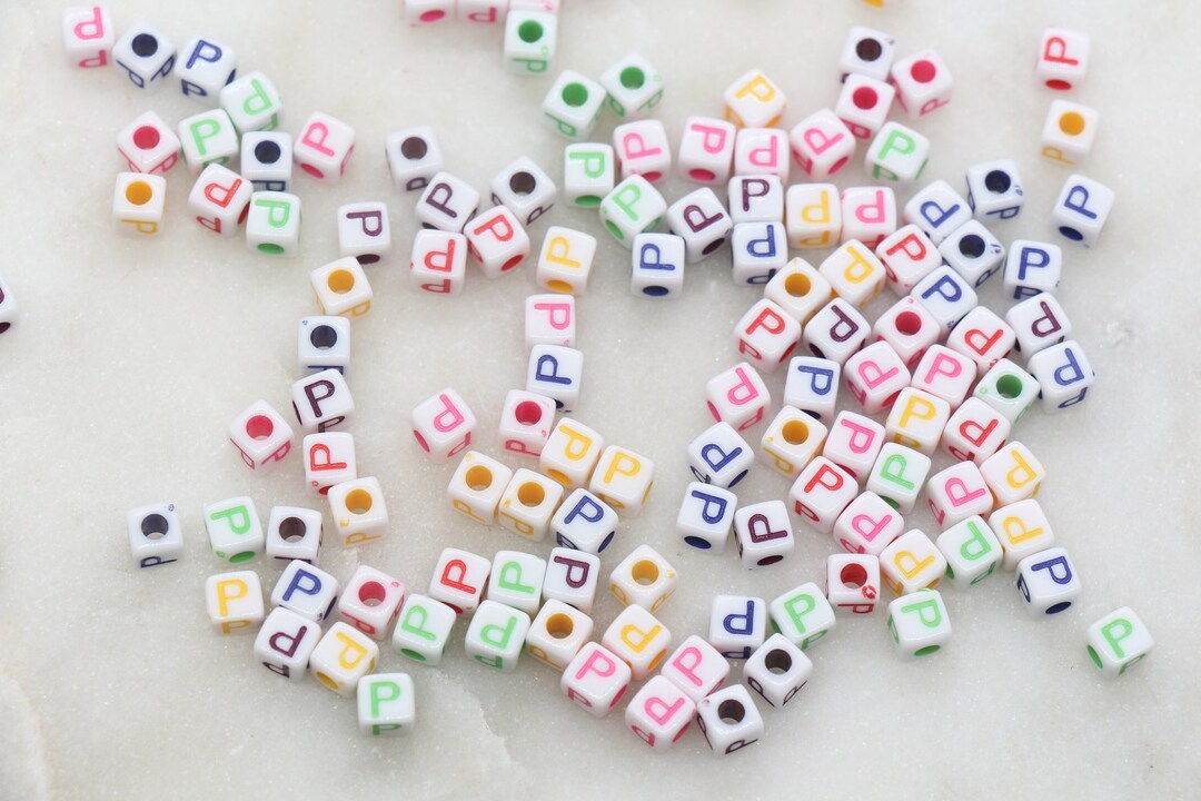 Letter P Cube Beads, Individual Letter Beads, Multicolored Cube ...