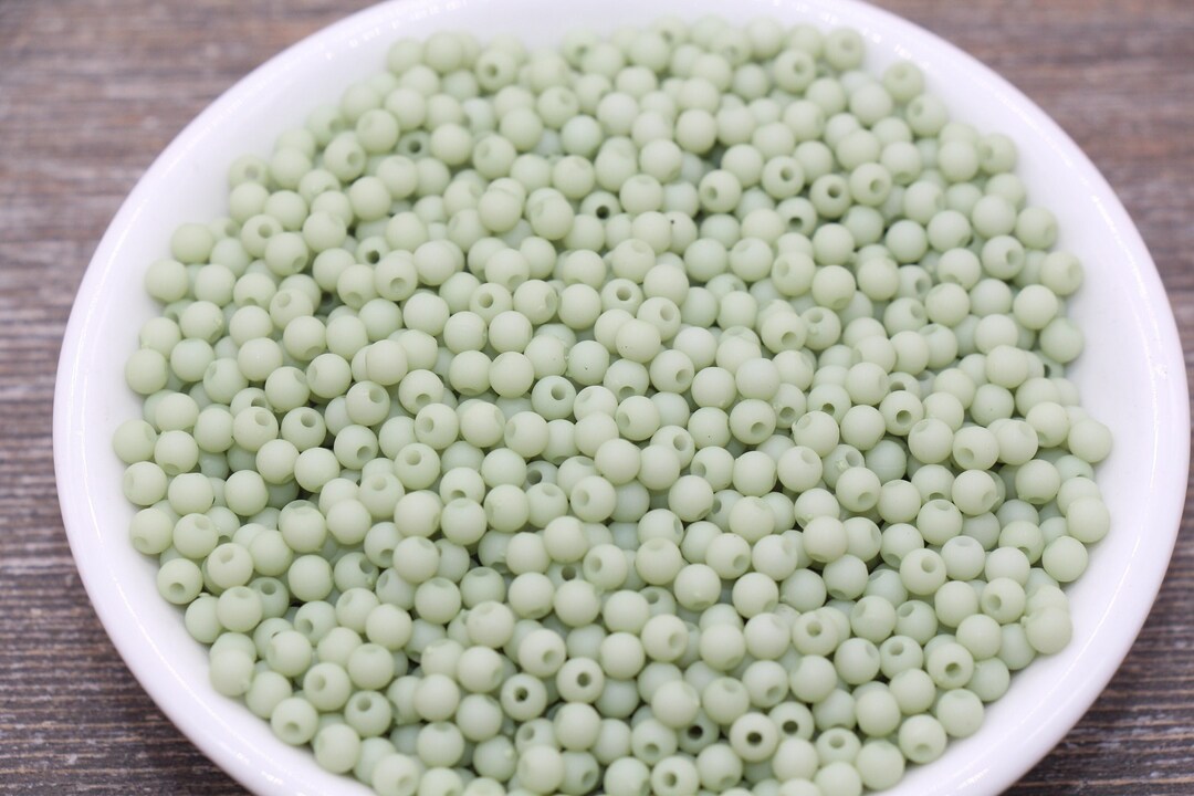 4mm Matte Pastel Green Round Beads, Acrylic Gumball Bead, Frosted ...