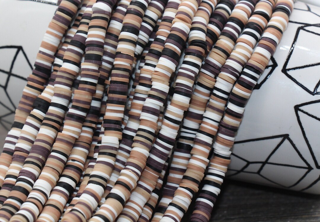6mm Multicolored Polymer Clay Disc Beads, Brown, White and Black Mixed ...