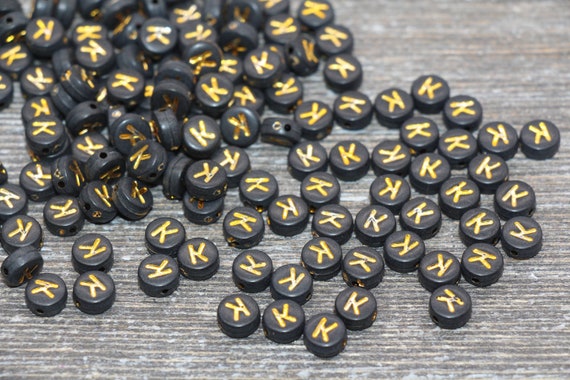 Letter K Beads Black With Gold Letter K Individual Letter | Etsy