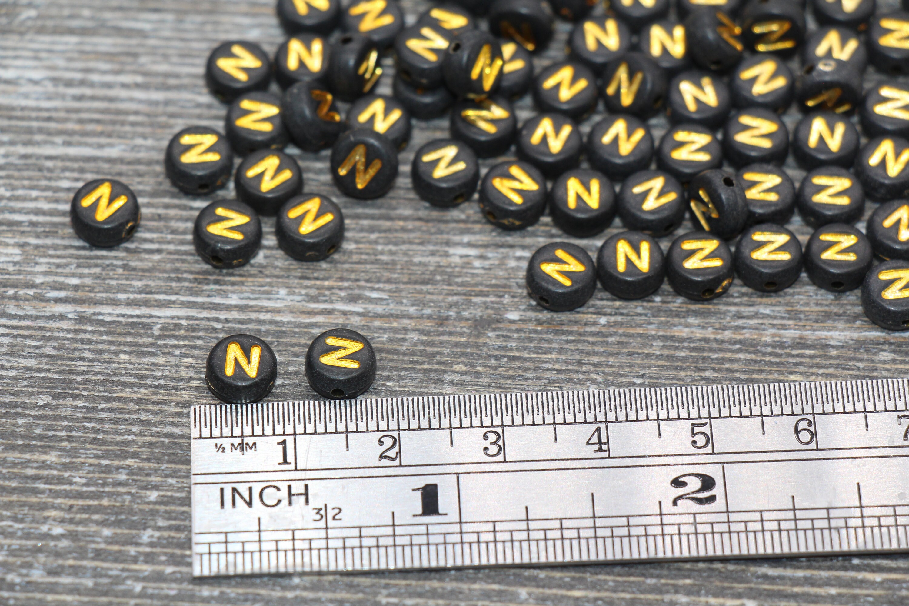 Letter N Beads Black With Gold Letter N Individual Letter | Etsy