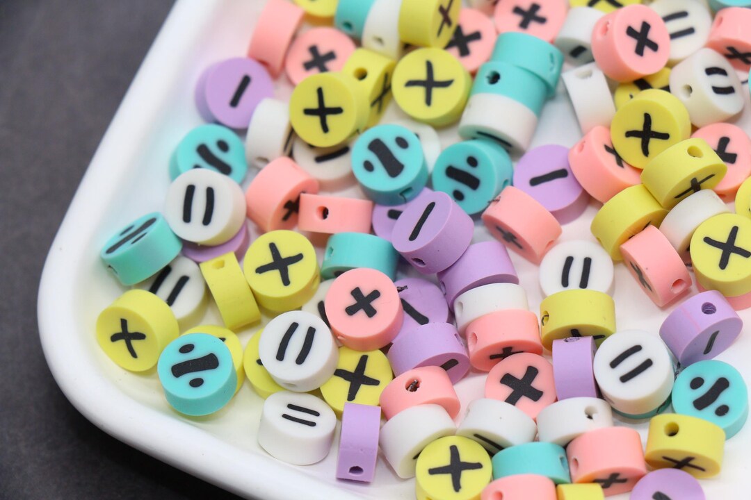 Pastel Math Symbol Polymer Clay Beads, Plus Minus Equal Beads Mix, Cute ...