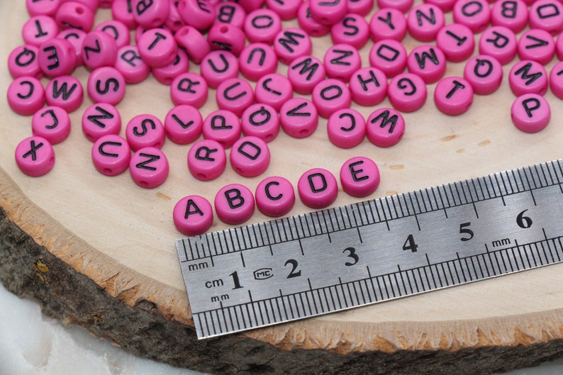 Magenta Pink Alphabet Letter Beads, Acrylic Pink With Black Letters ...