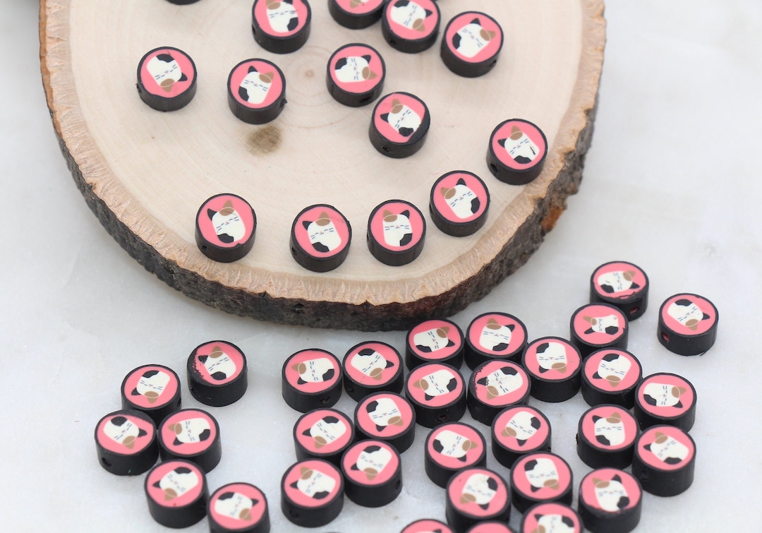 Cat Polymer Clay Beads, Round Jewelry Beads for Bracelets, Craft ...