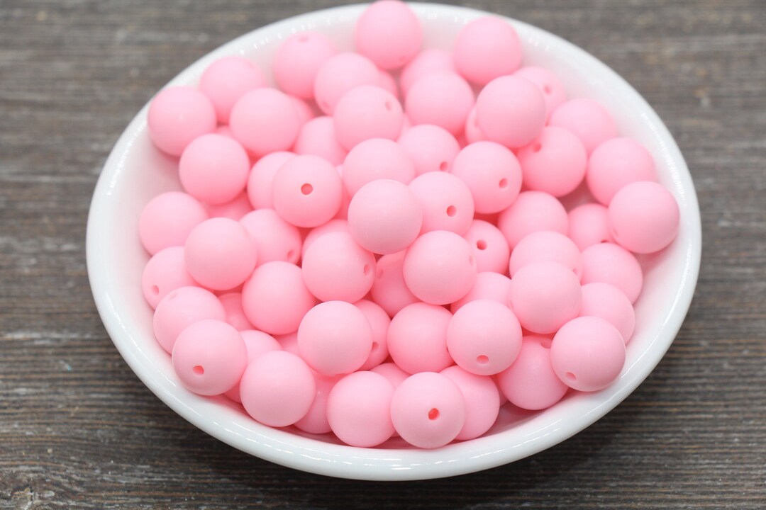 12mm Matte Pink Round Beads, Frosted Pink Acrylic Round Gumball Beads ...