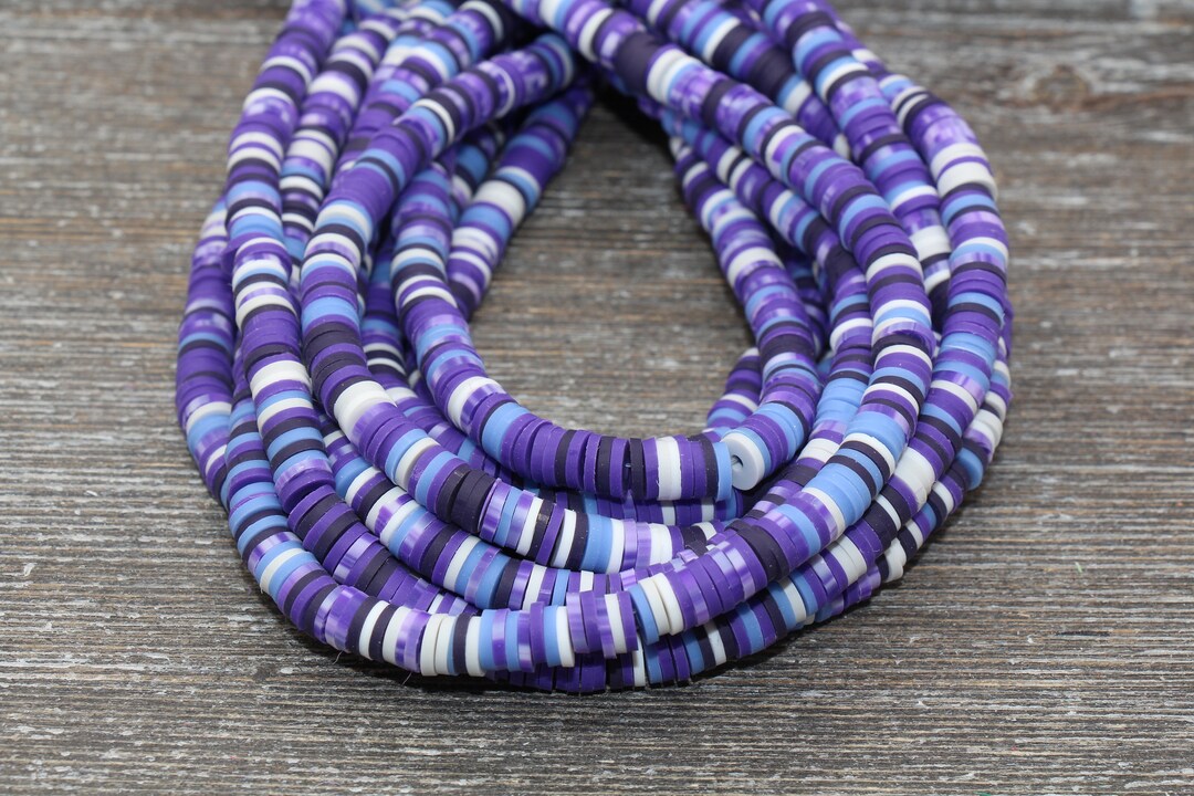 6mm Multicolored Polymer Clay Disc Beads, Purple, Black and White Mixed ...