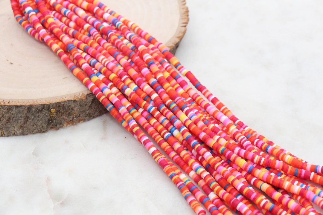 4mm Red Mix Heishi Beads, Multicolored Polymer Clay Disc Beads, Mix ...