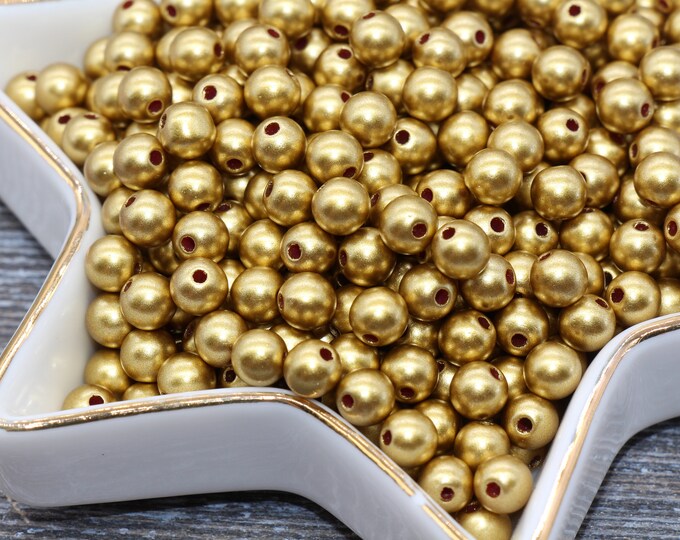 6mm Matte Gold Beads, Round Acrylic Loose Gold Beads, Bubblegum Beads ...