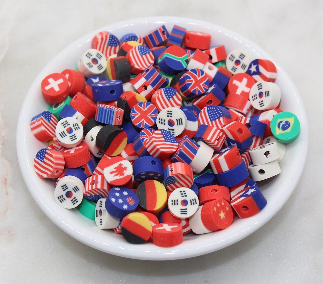 National Flag Clay Beads, Countries Flag Polymer Clay Beads, Round Clay ...