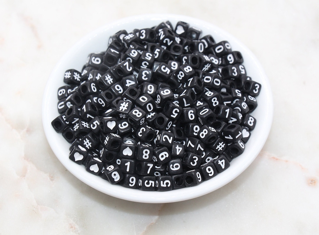 Number Beads, Assorted Number Beads, Black Cube With White Numbers ...