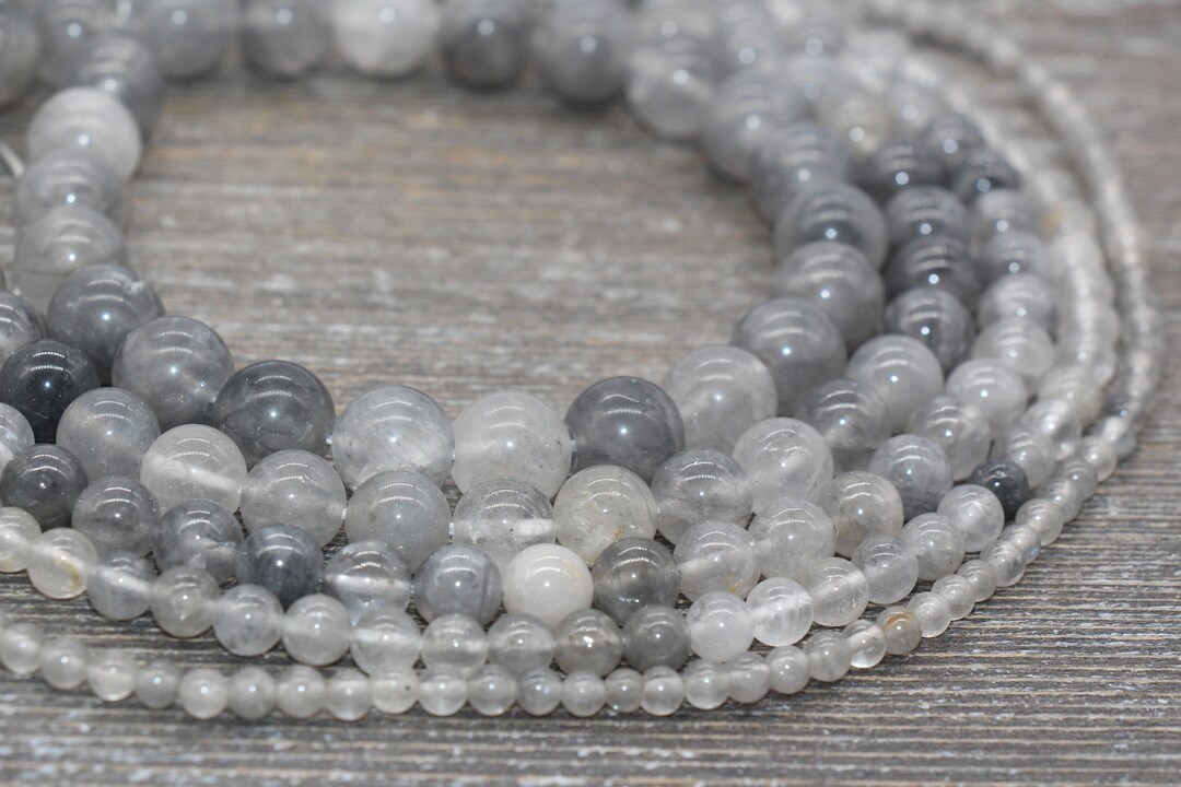 Cloudy Quartz Beads, Gray Cloudy Quartz Gemstone, Smooth Round Beads ...