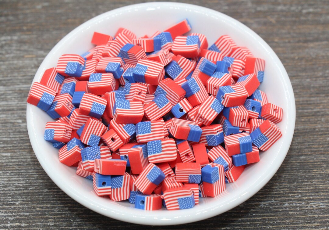 Patriotic American Flag Clay Beads, United States Flag Polymer Clay ...