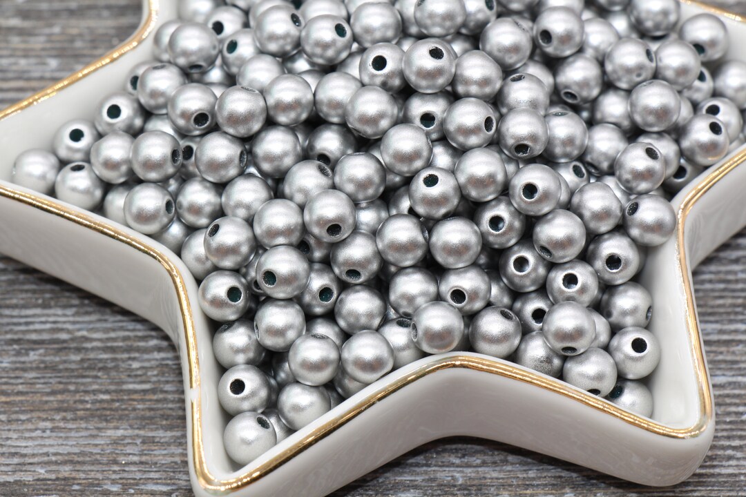 6mm Matte Silver Round Beads, Frosted Silver Loose Beads, Bubblegum ...