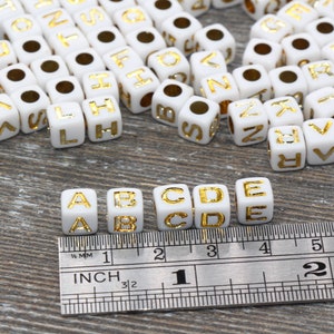 White and Gold Cube Alphabet Letter Beads, Mixed Gold Acrylic Letter ...