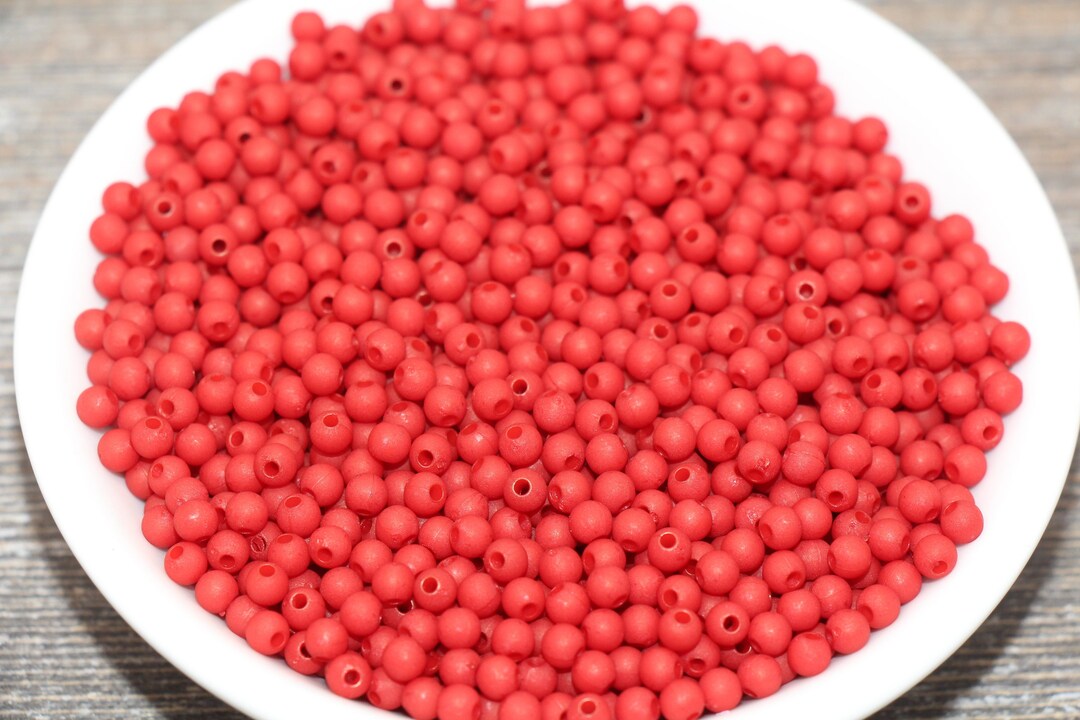 4mm Matte Red Round Beads, Acrylic Gumball Beads, Frosted Red Round ...