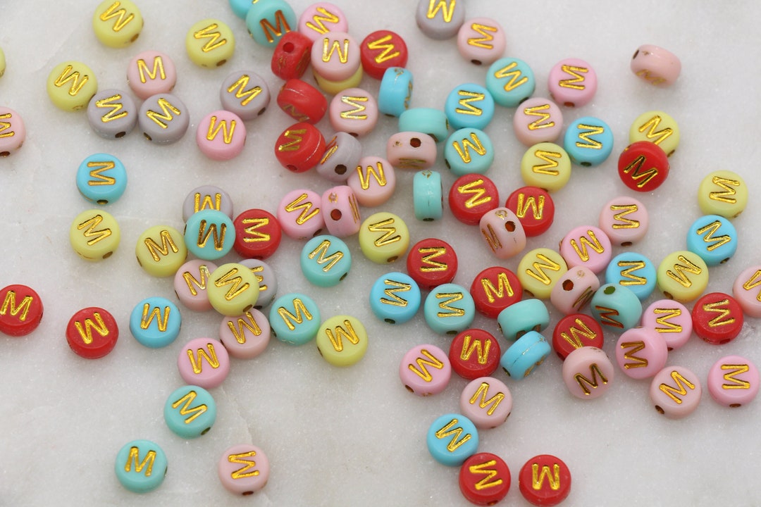 Letter M Round Beads, Individual Letter Beads, Multicolor Round ...