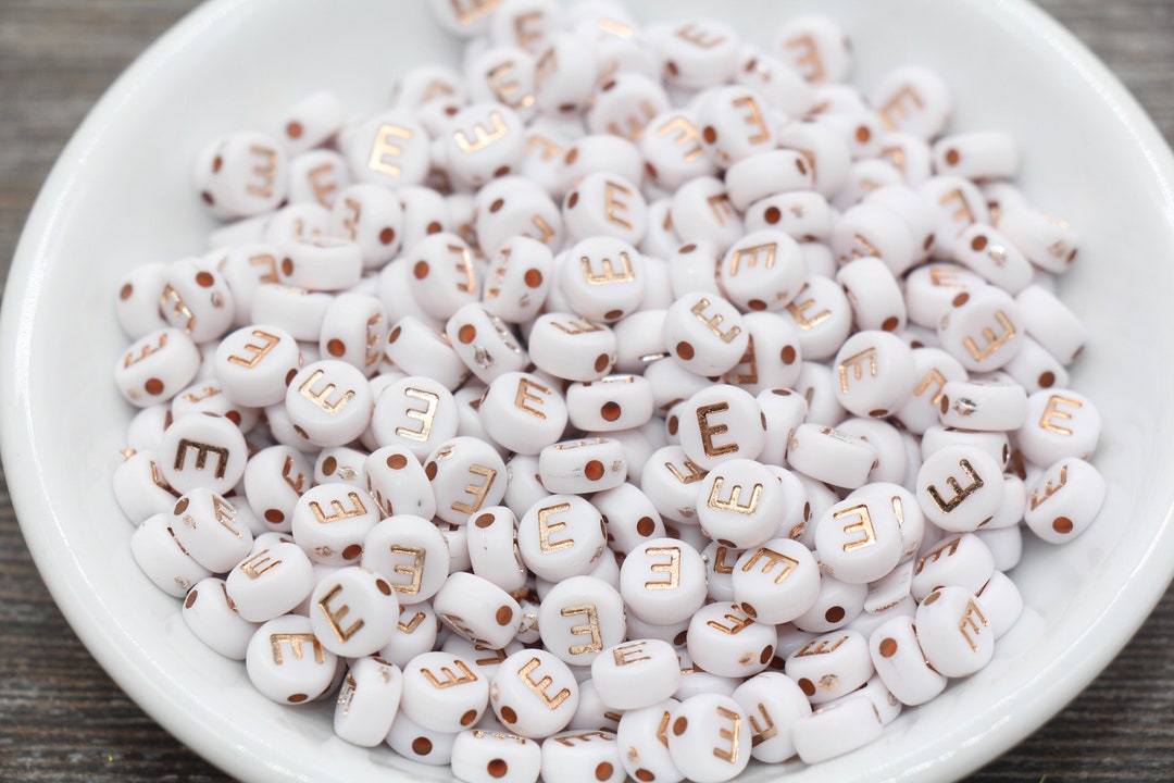 Letter E Alphabet Beads, Rose Gold Letter E Beads, Individual Letter E ...