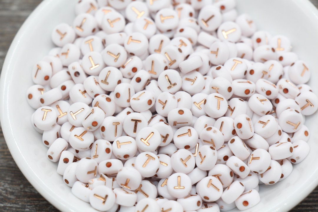 Letter T Alphabet Beads, Rose Gold Letter T Beads, Individual Letter T ...