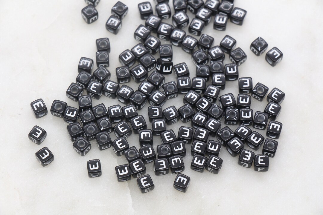 Letter E Cube Beads, Individual Letter Beads, Black and White Cube ...