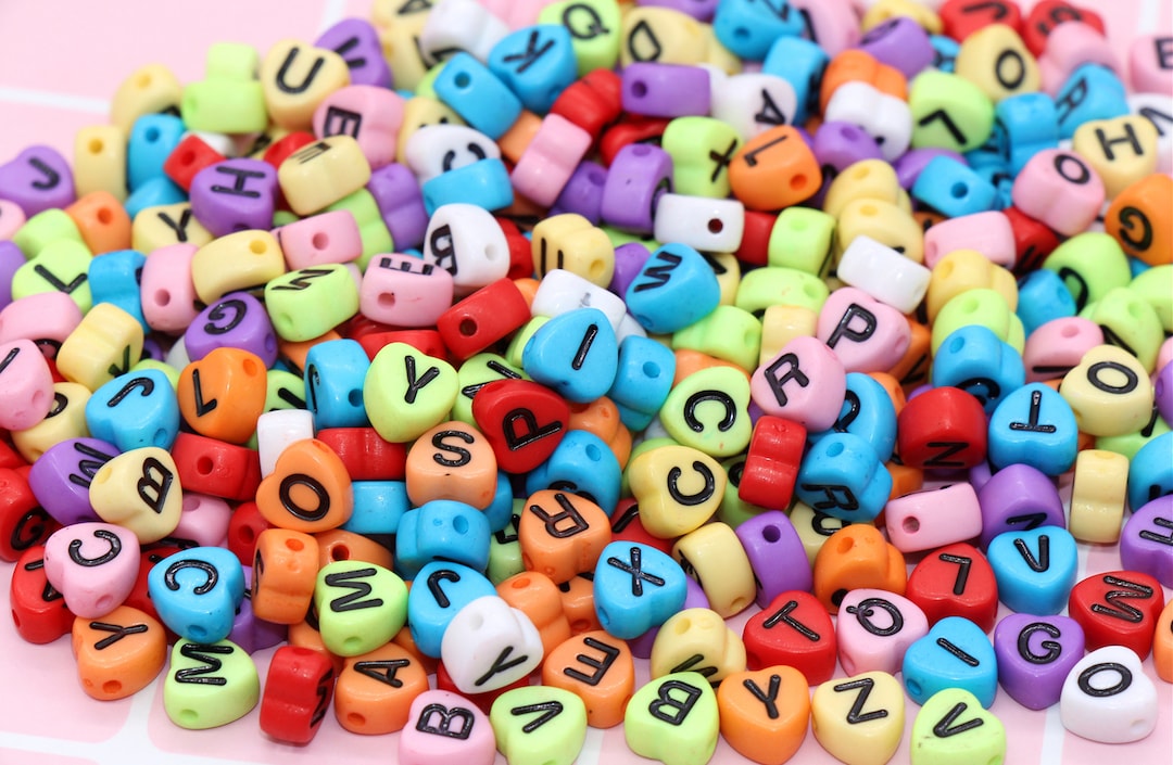 Multicolor Heart Alphabet Letter Beads, Mixed Colors Letters Beads ...