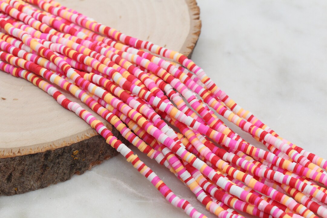 4mm Vanlentine's Themed Heishi Beads, Red and Pink Polymer Clay Disc ...