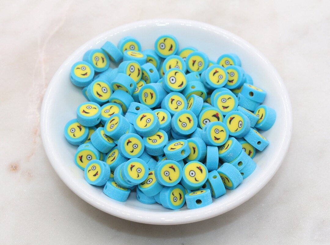Blue Funny Face Polymer Clay Beads, Smiley Face Beads, Happy Face Beads ...