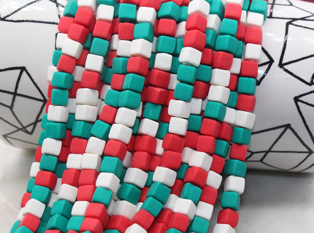 6mm Cube Polymer Clay Beads, Mix Color Heishi Beads, Christmas Themed ...