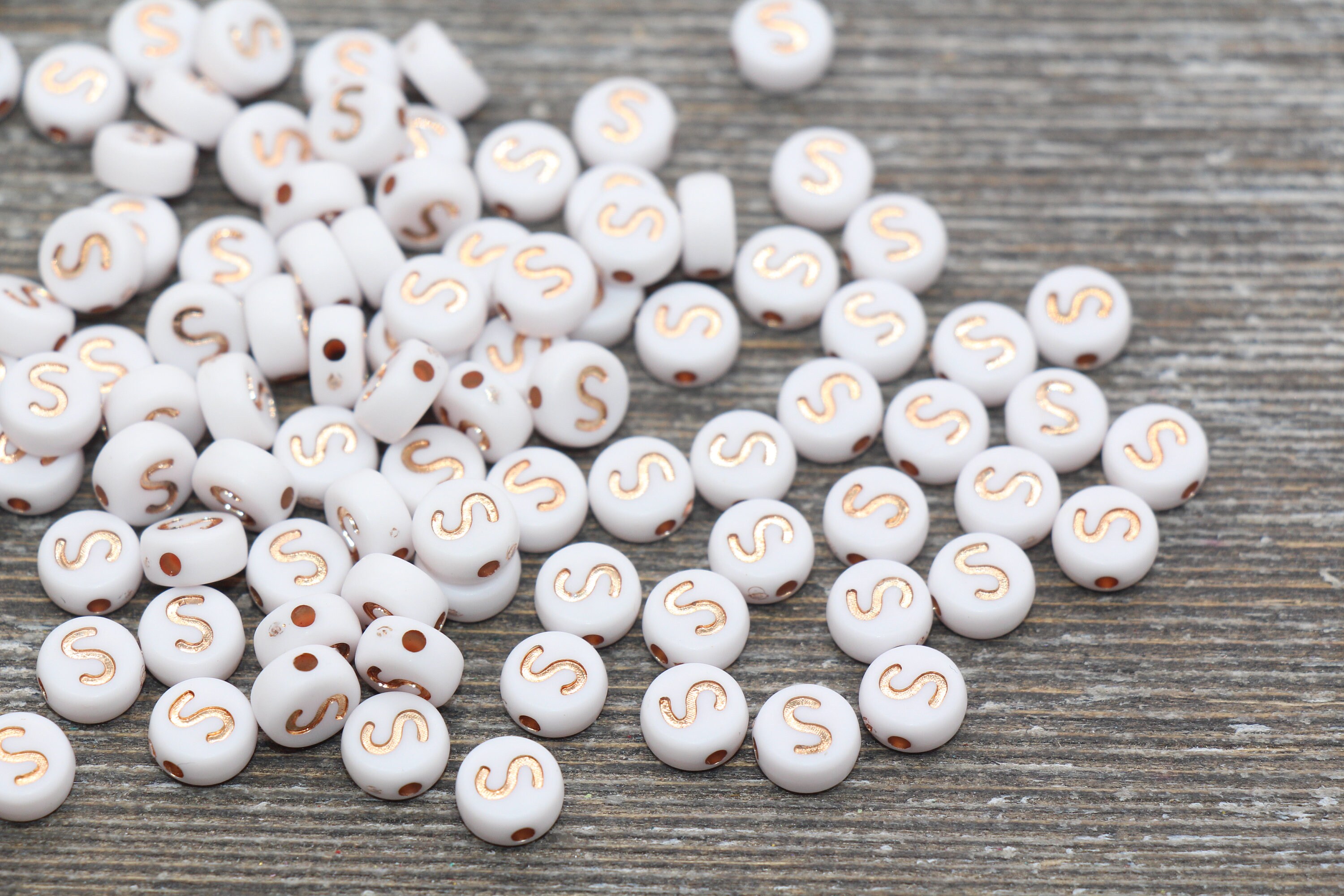 Letter S Alphabet Beads, Rose Gold Letter S Beads, Individual Letter S ...