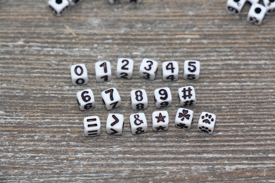 Cube Number Beads, Cube Symbol Beads, White With Black Acrylic Number ...