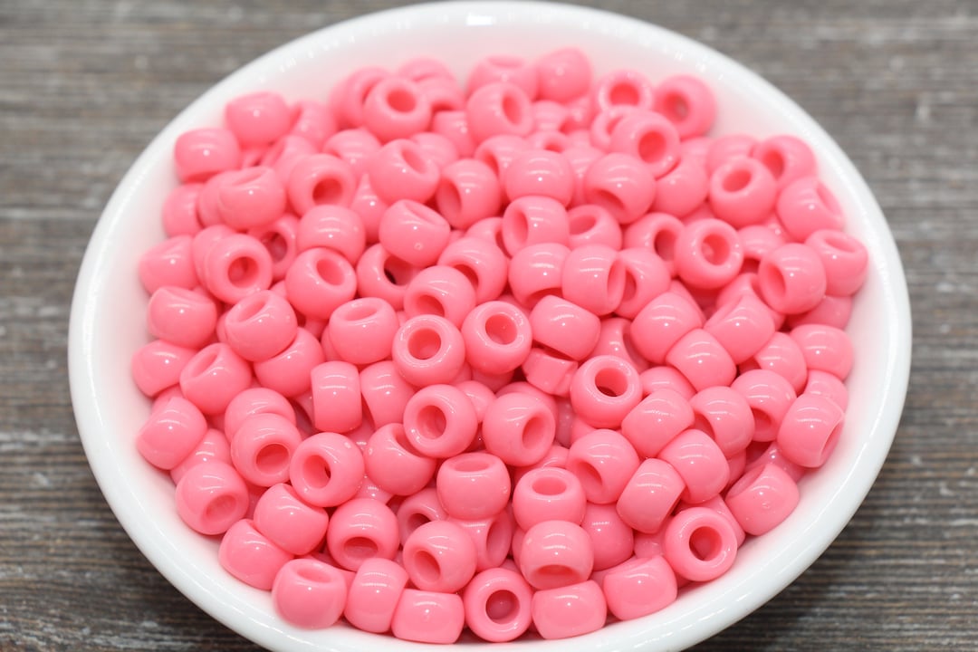 Pink Pony Beads, Acrylic Smooth Pink Loose Pony Beads, Plastic ...