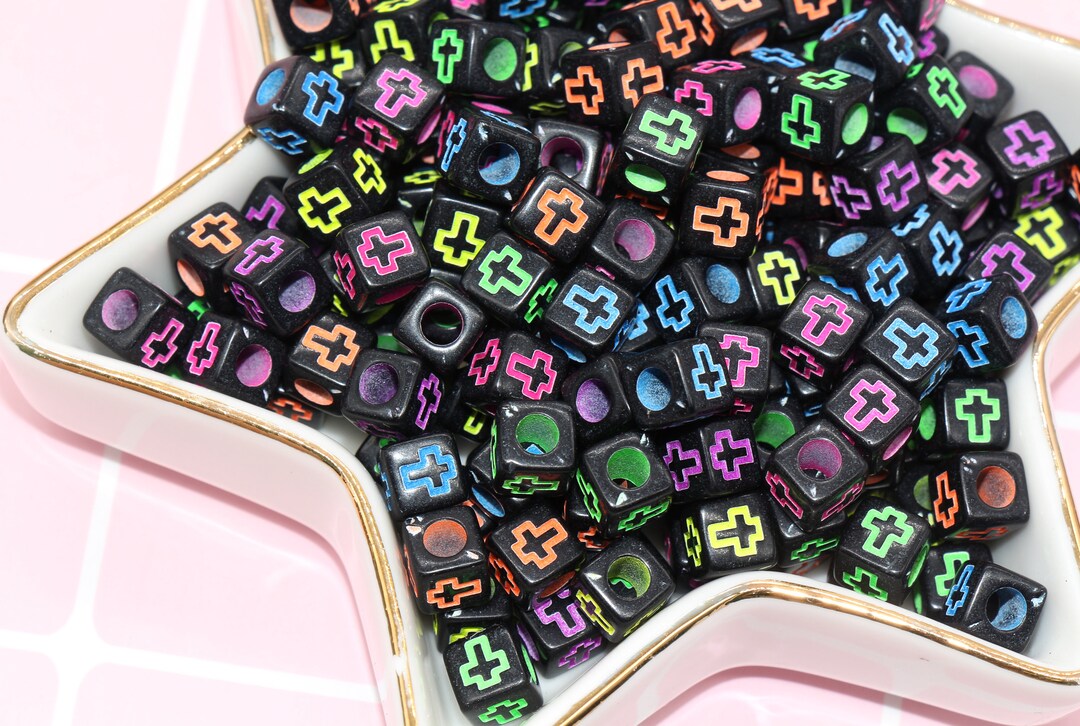 Multicolor Cross Cube Beads, Acrylic Black Cross Beads, Mix Color Cross ...