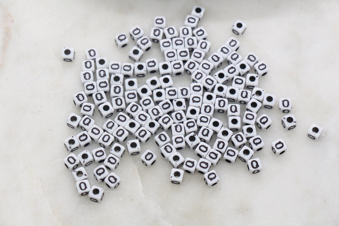 Letter Q Cube Beads, White and Black Cube Alphabet Letter Beads, Black ...