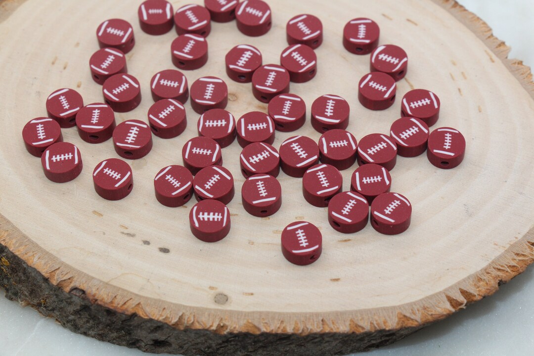 Football Beads, Football Polymer Clay Beads, Sport Themed Beads, Round ...