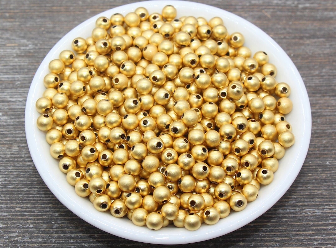 18K Brushed Gold Spacer Beads, Gold Round Beads, Round Gold Beads, Size ...