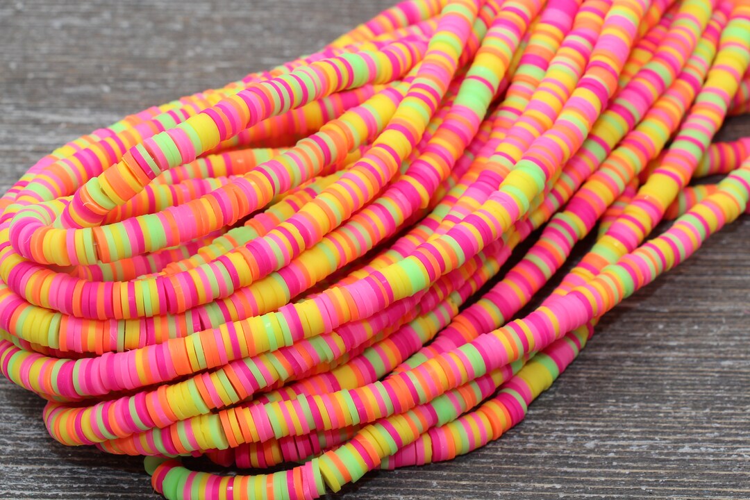 6mm Multicolored Polymer Clay Disc Beads, Mixed Neon Color Heishi Beads ...