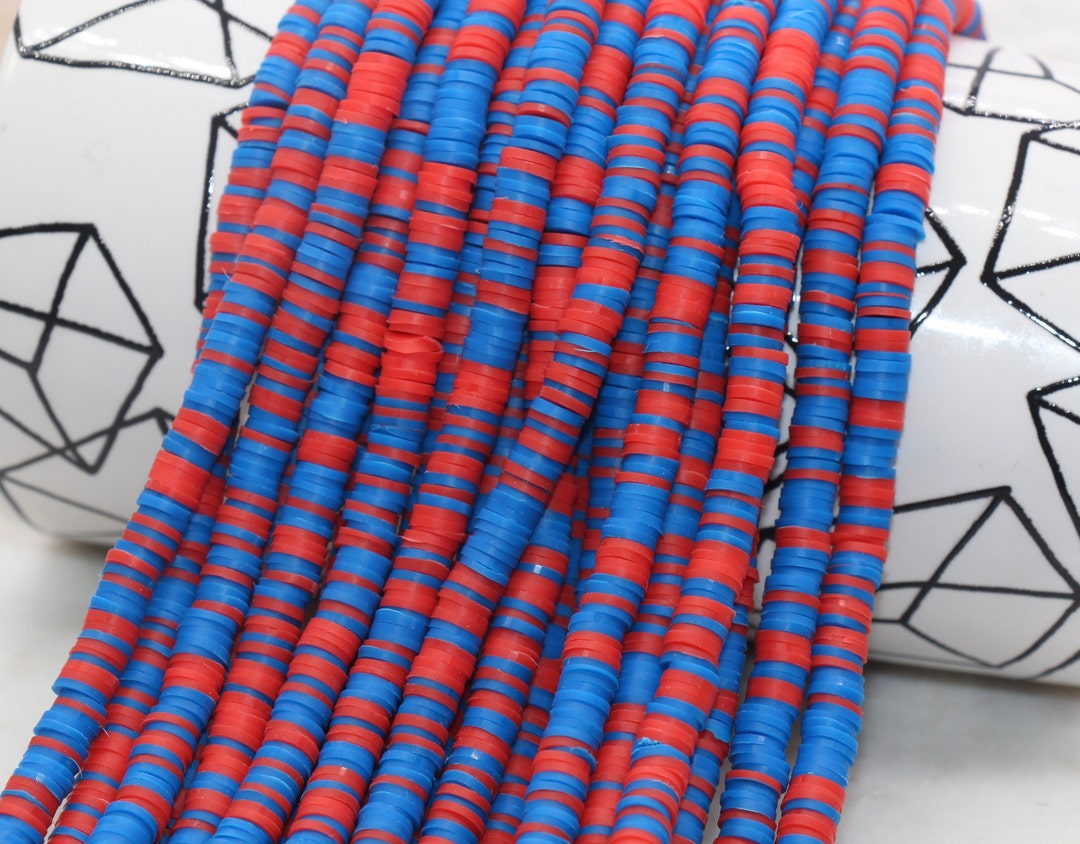 6mm Blue and Red Mix Heishi Beads, Polymer Clay Disc Beads, African ...