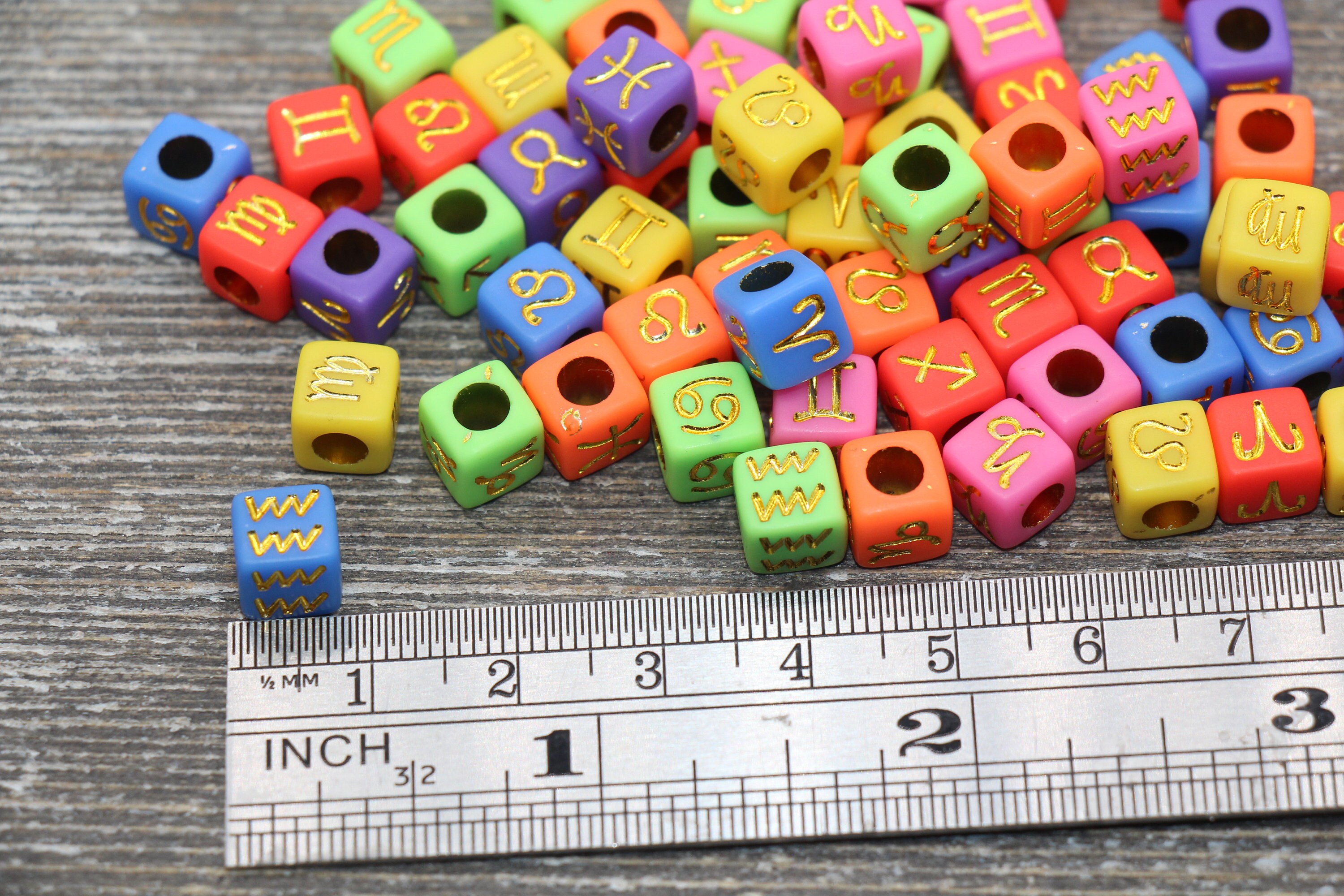 Gold Zodiac Symbol Beads Zodiac Cube Beads Multicolor Zodiac - Etsy