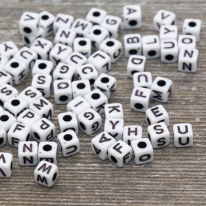 White and Black Cube Alphabet Letter Beads, Black Acrylic Letter Beads ...