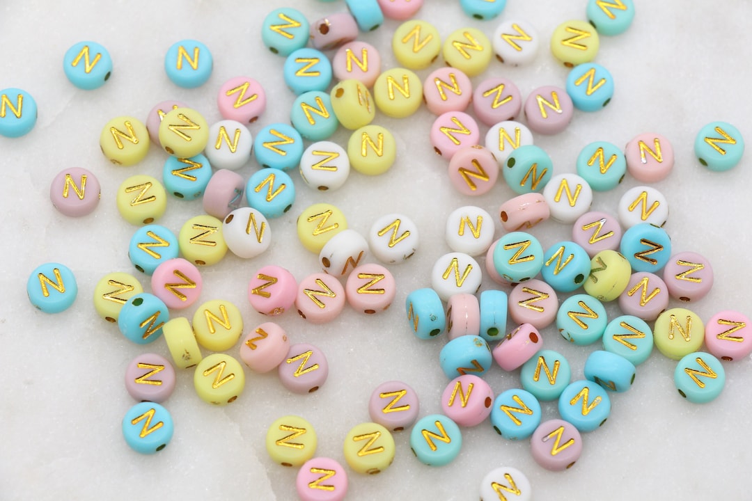 Letter N Round Beads, Individual Letter Beads, Multicolor Round ...