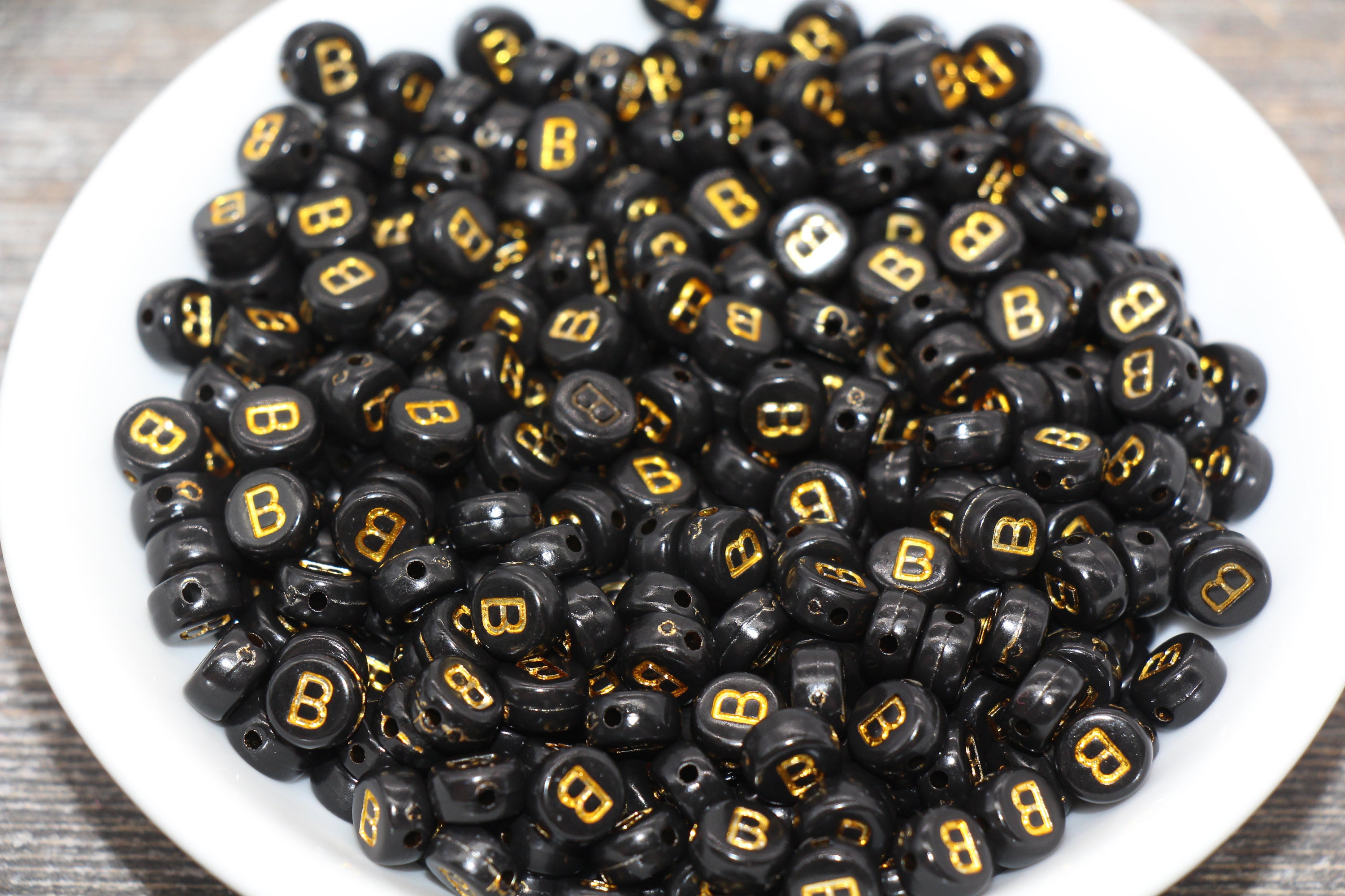 Letter B Beads Black With Gold Letter B Individual Letter | Etsy