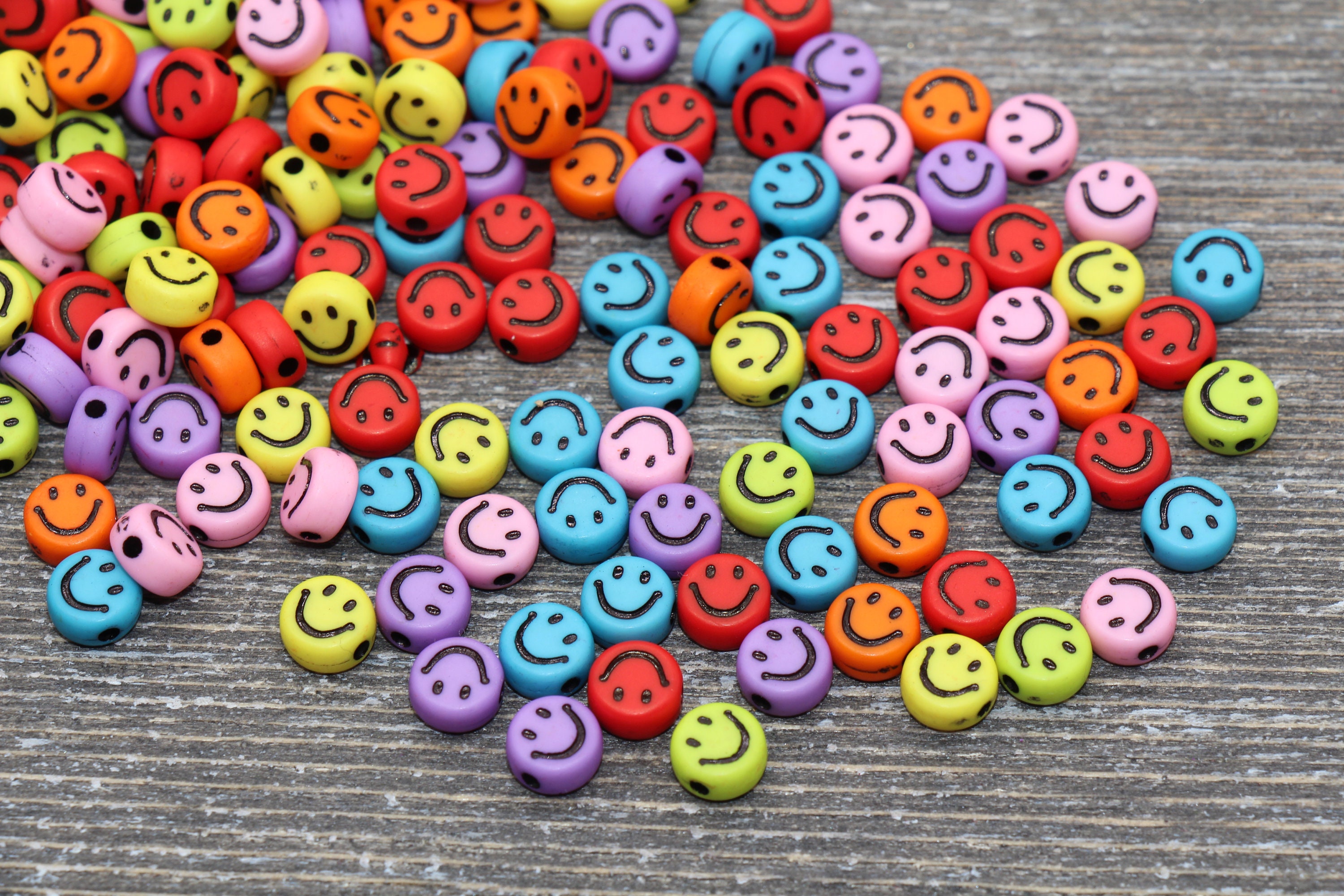 Multicolor Smiley Face Round Beads Emoji Beads Happy Face - Etsy