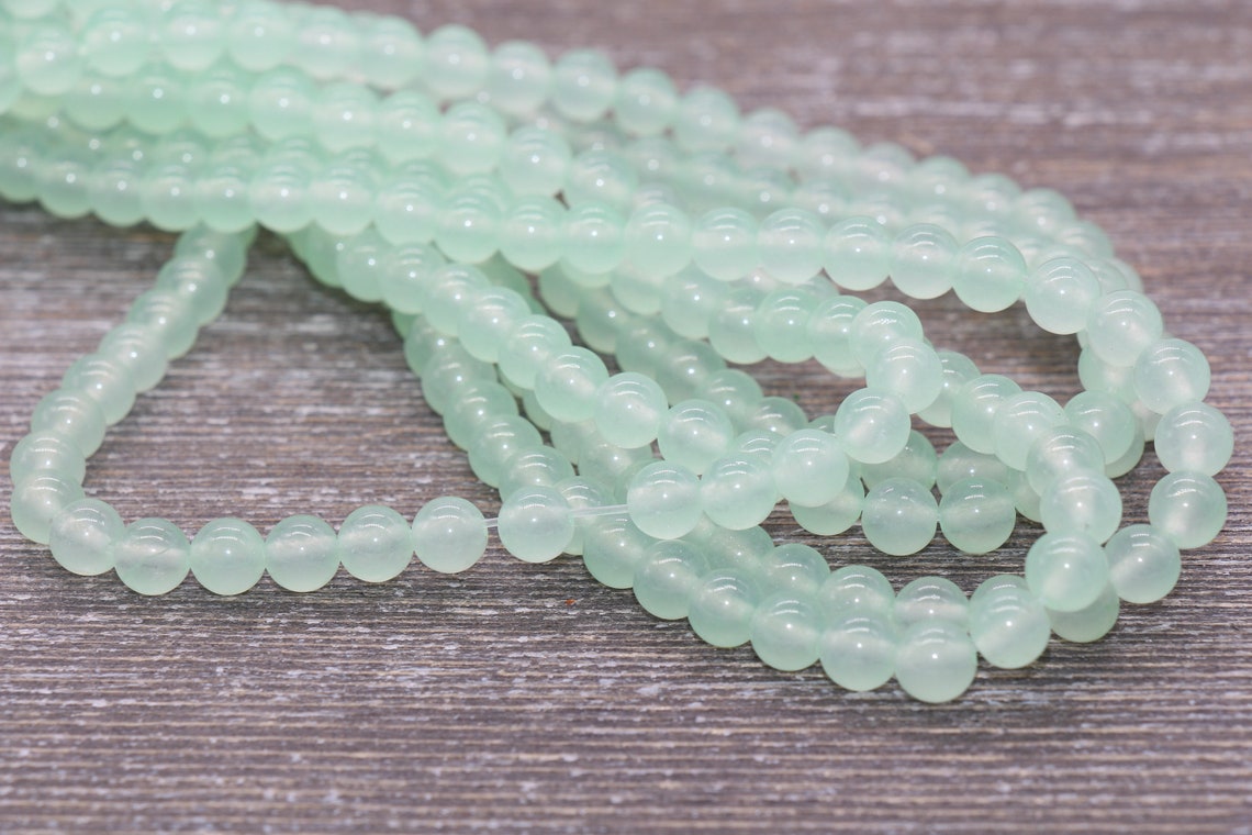 Pastel Sea Green Jade Beads Smooth Gemstone Round Loose | Etsy