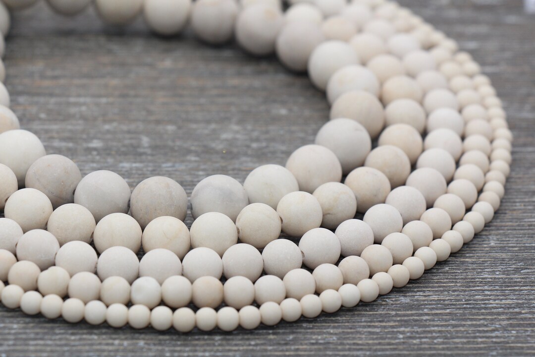 Matte White Fossil Stone Beads, Frosted Fossil Gemstone Round Beads ...