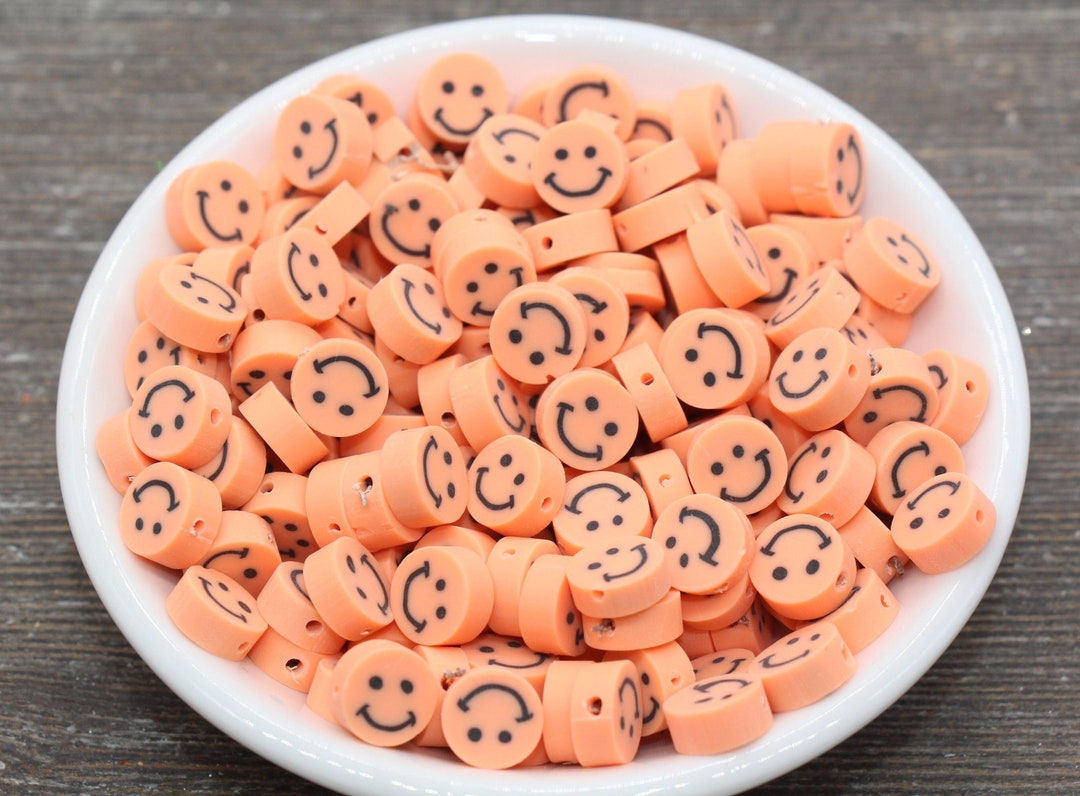 Light Orange Smiley Face Polymer Clay Beads for Bracelets #229 - Etsy