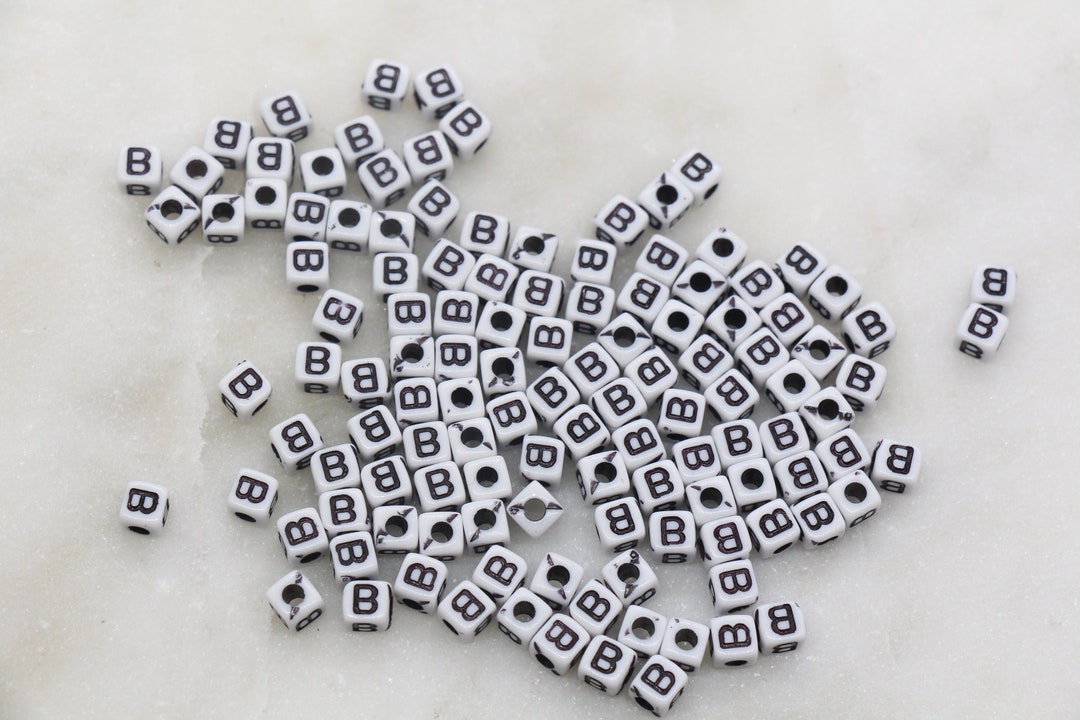 Letter B Cube Beads, White and Black Cube Alphabet Letter Beads, Black ...