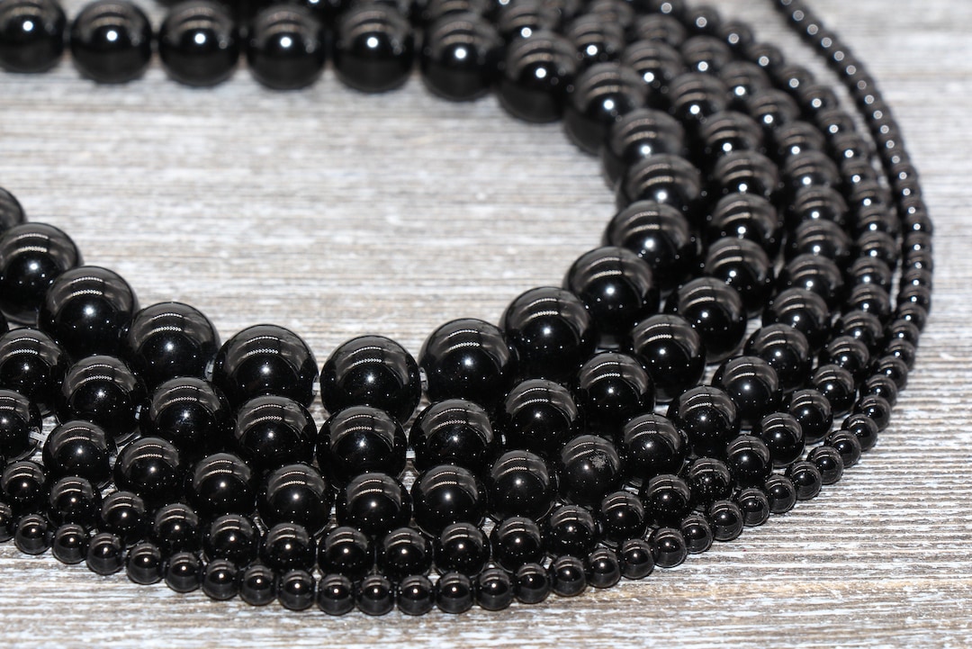Black Agate Beads, Black Gemstone Round Beads #22 - Etsy