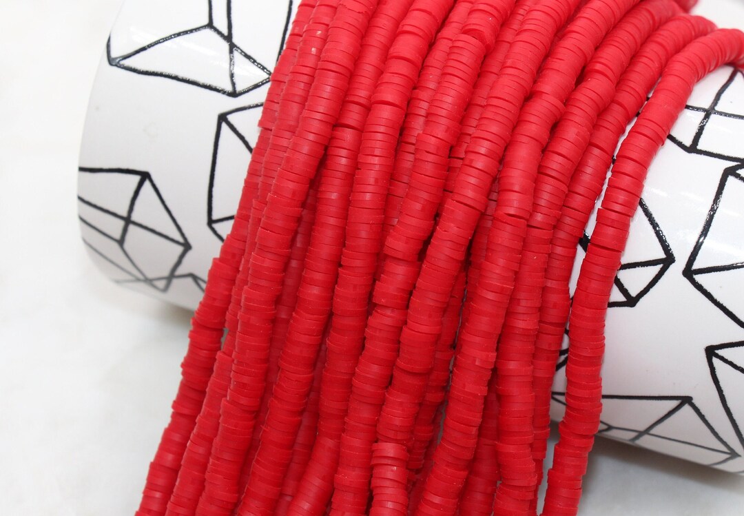 6mm Lipstick Red Heishi Beads, Red Polymer Clay Disc Beads, African ...