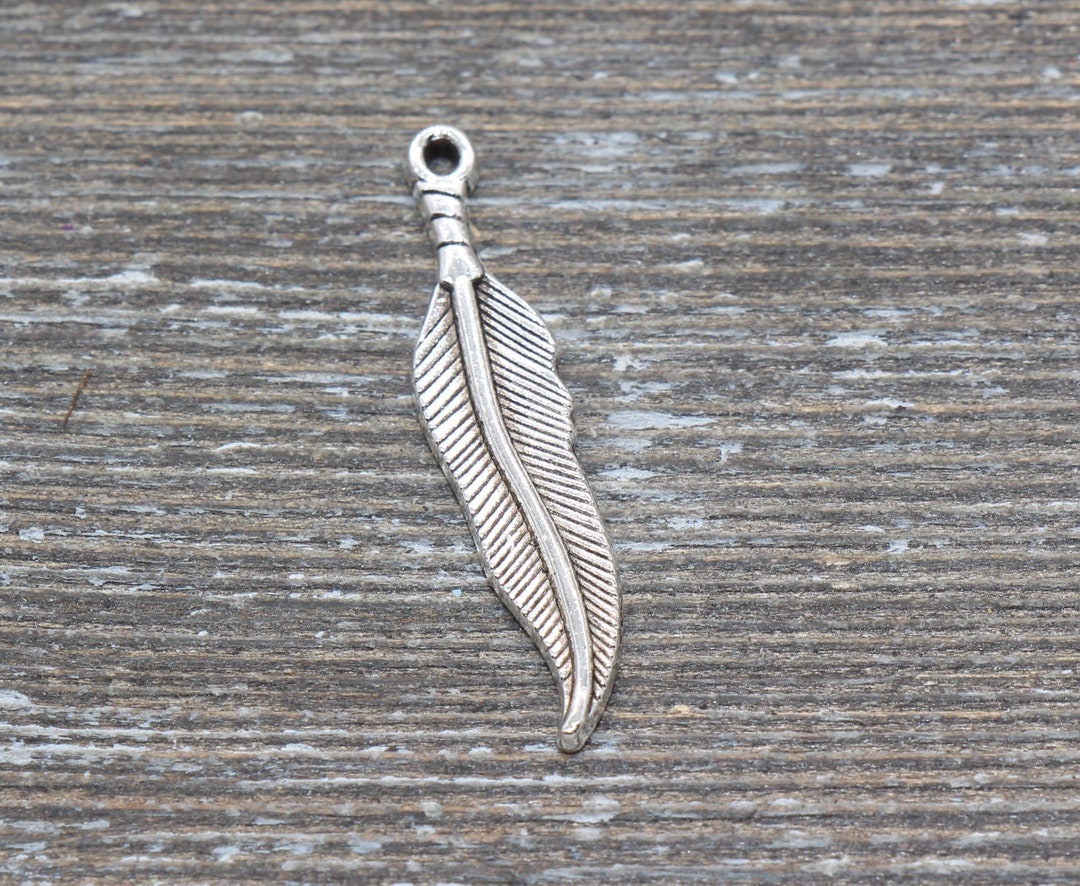 8 Feather Charms Quill Charms Antique Silver Tone 7x34mm - Etsy