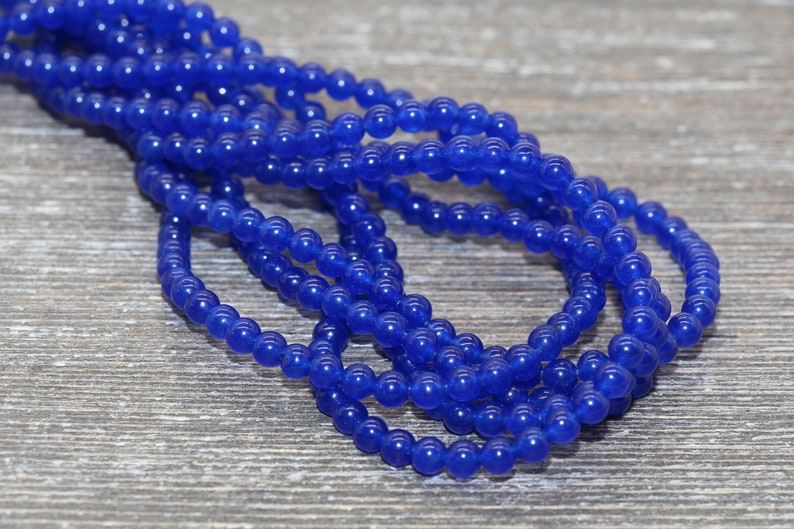 Royal Blue Jade Beads, Smooth Gemstone Round Loose Beads, Size 4mm 6mm ...